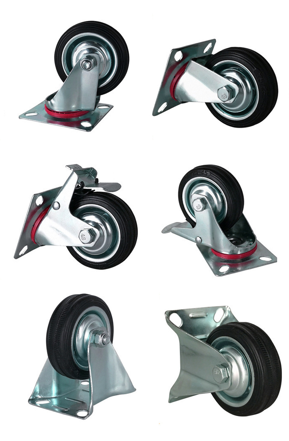 3inch 4inch 5inch to 8inch Black Rubber Furniture Industry Trolley Barrow Caster Wheel