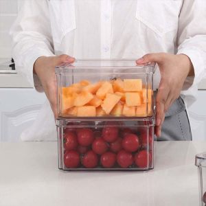 Quality Clear Fresh Storage Stackable Plastic Fridge Organizer With Cover for sale