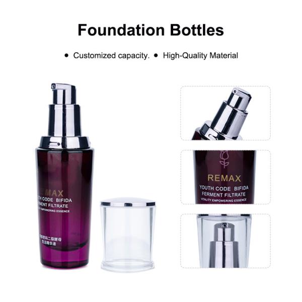 Quality 30ml Semi Transparent Empty Glass Foundation Bottle With Luxurious Purple for sale