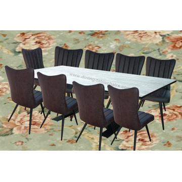 Quality 2.5 Meter Tempered Glass Dining Table With HPL Laminate For 10-12 Seats for sale