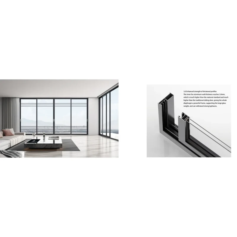 Custom Panorama Aluminium Sliding Door Extremely Narrow Thin Sitting Room Balcony Office Partition Door
