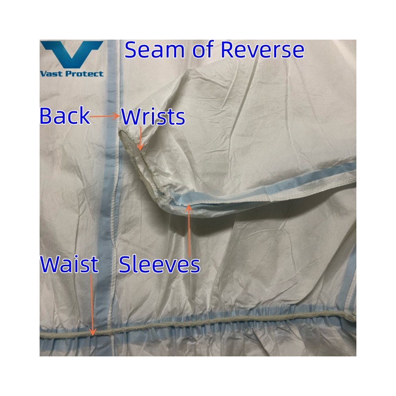 Hooded Breathable Disposable White with Blue Tape Micro Film Suit