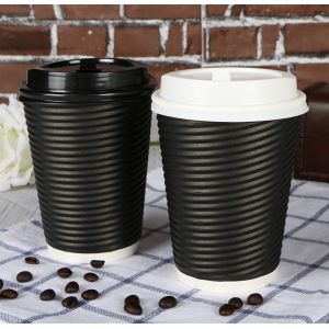 Quality Black Ripple Wall Disposable Paper Cup With Lids Double Wall Customized Color for sale