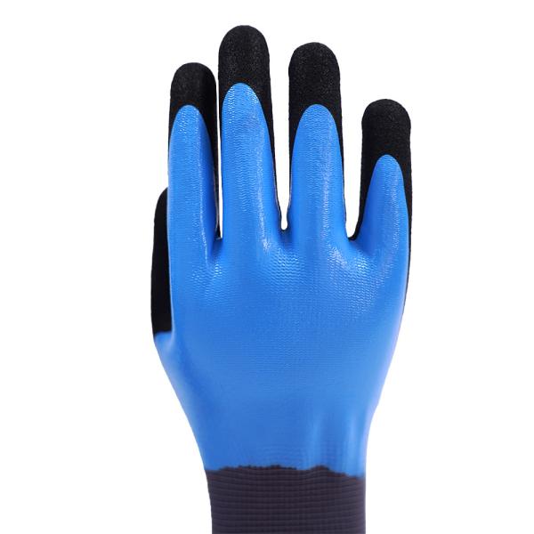 Quality POPALM 13 Gauge Polyester Double Dipped Gloves With Nitrile Gloss Full Coating for sale