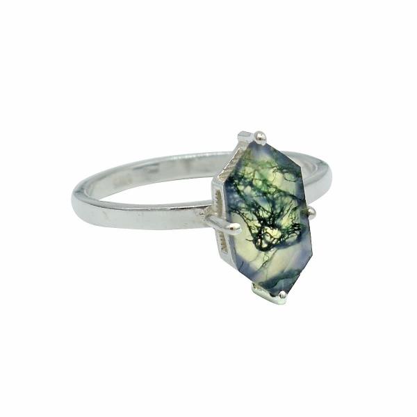 Quality Hexagon Moss Agate Ring with As Gift Engagement Women Ring for sale