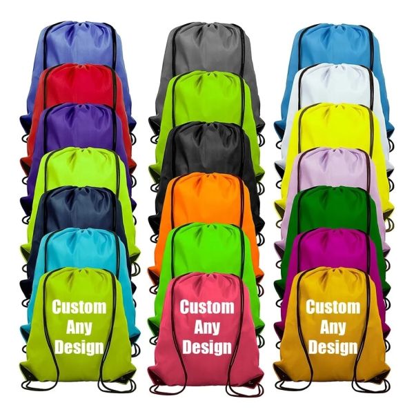Quality School Bag Trolley Custom Logo Nylon Draw String Backpack with Waterproof Material for sale