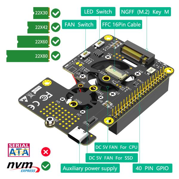 Quality 3 In 1 Combo M.2 NVMe SSD To PCI-E Adapter For Raspberry Pi 5 for sale