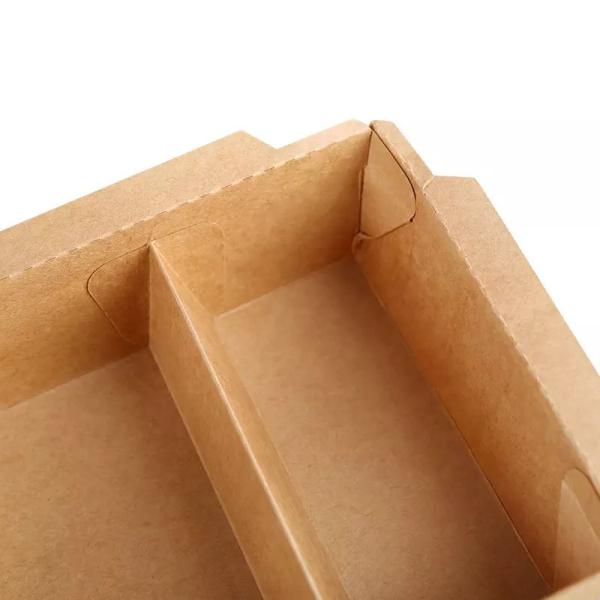 Quality Disposable Compartment Take Away Box Carryout Food Packaging Kraft Paper Lunch for sale