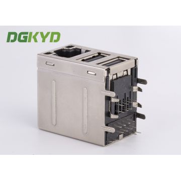 Quality Stacked RJ45 jack over dual deck USB Connector combo rj45 with 100Mb transformer for sale