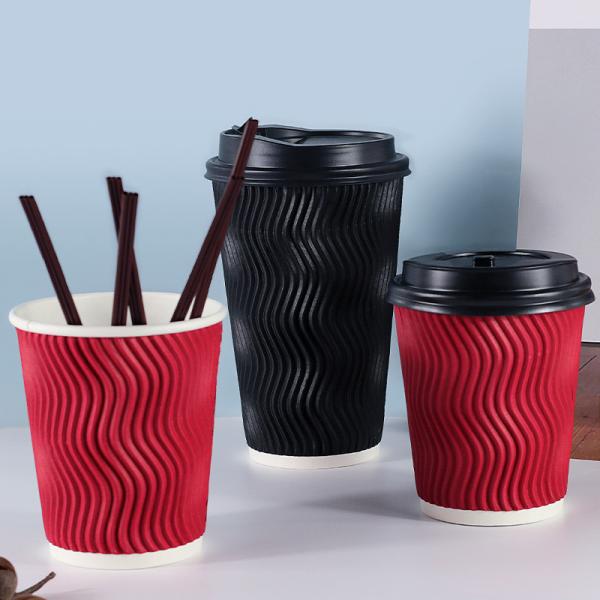 Quality 280gsm Bubble Boba Disposable Ripple Wall Paper Cold Drink Cups With Lids for sale
