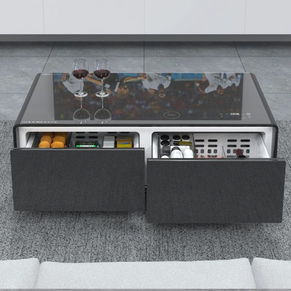 Quality Stainless Steel glass wooden Smart Coffee Table with Audio Player and USB Charging Port for sale