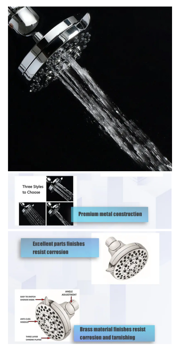 Chrome finished multi-function shower head dimensions