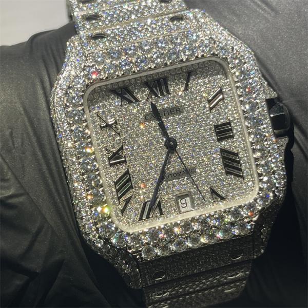 Quality Cartier Santos Iced Out Moissanite Watch for sale