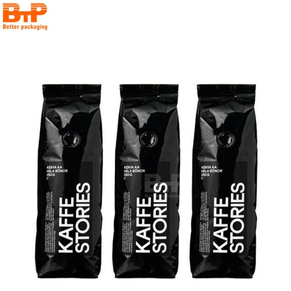 Quality Mylar Packaging Custom Coffee Pack Repeatable  Aluminum Foil Lock Matt Black Flat Bottom Coffee Bean Bag With Valve for sale