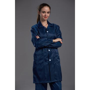 Quality Cleanroom resuable Anti static ESD smock Labcoat dark blue with conductive fiber for sale