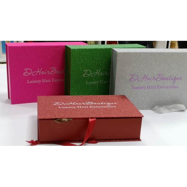 Quality Foil Logo Silver Glitter Paper Custom Wig Packaging Boxes Luxury With Ribbon for sale