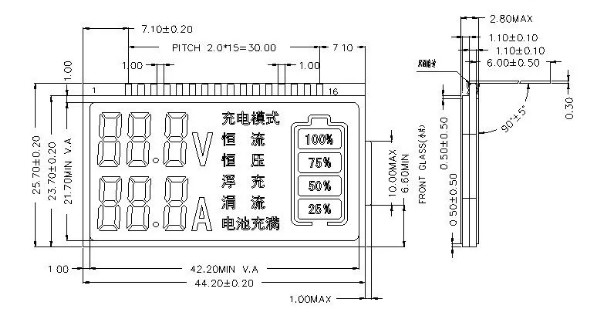 Quality Customized Voltmeter LCD Display 6 O′Clock Segment LCD Display for sale