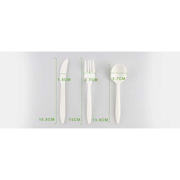 Quality Rice white PLA biodegradable cutlery Disposable spoon fork and knife with Trade for sale