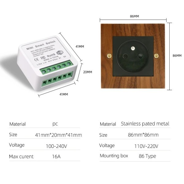 Quality Convenient Wifi Module Solid Wood light switch panel 10A 16A 110v-250v 86*86mm for sale