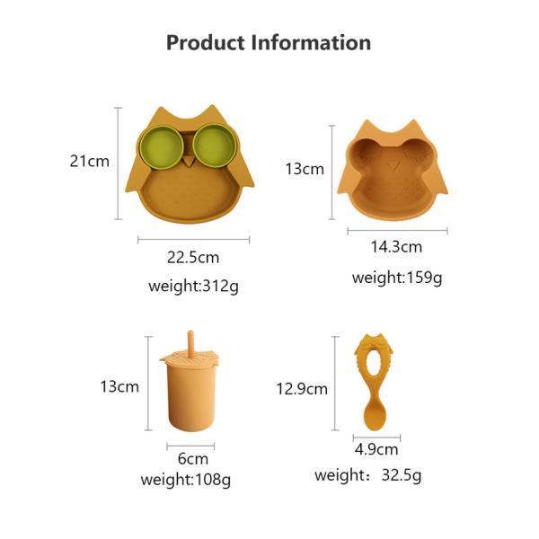 Quality Durably Soft Silicone Tableware Set Owl Plate Bowl Spoon Sippy Cup Bib for sale
