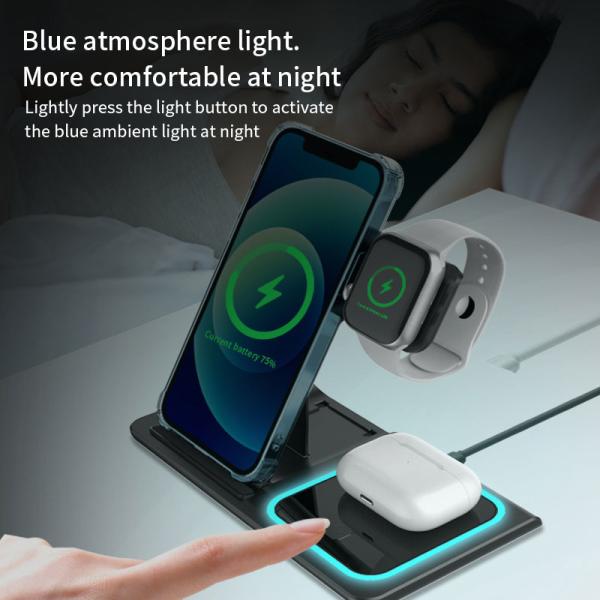 Quality Foldable 15W Fast Wireless Charging Stand For Apple Watch Airpods for sale