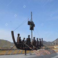 Quality Customized Large Casted Bronze Boat Statue For Outdoor Decoration for sale