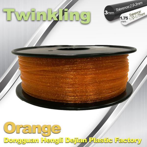 Quality MSDS Twinkling Orange 3D Printer Filament 1.75mm Filament For 3d Printer for sale