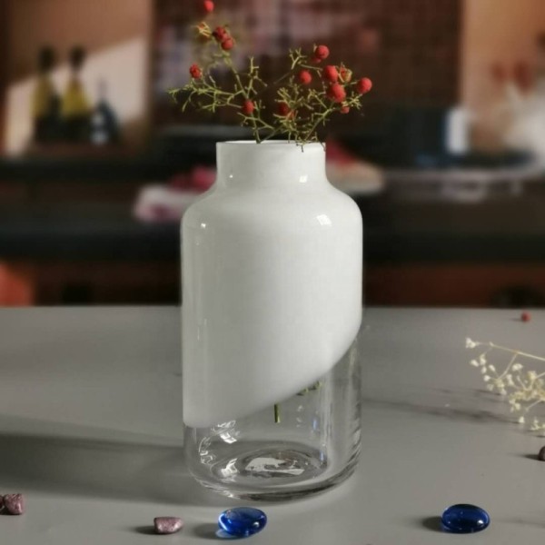 Quality Hand Made Solid White Top Half Ceramic Glass Jar Vase for sale