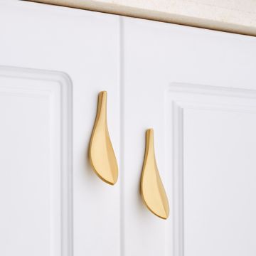 Quality Nordic Brass Glod Leaves Cabinet Door Wardrobe Handle 2pairs Furniture Handle for sale
