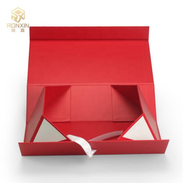 Quality Red Paperboard Foldable Gift Boxes With Ribbon Gift Packaging for sale