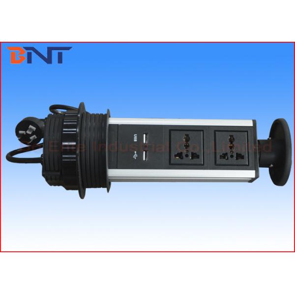 Quality Aluminum Alloy Shell Vertical Pull Up Power Socket With 2 USB Charger for sale