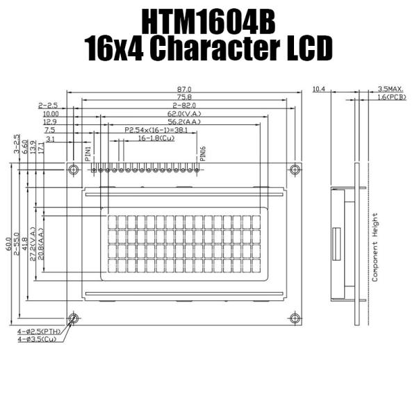 Quality COB 16X4 Character LCD Module LCD With White Side Backlight HTM1604B for sale
