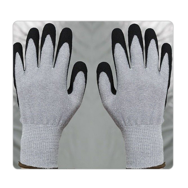 Quality Breathable Facility Maintenance Grey Bamboo Fiber Sandy Nitrile Gloves for sale