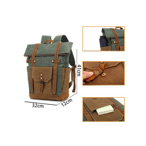 Quality Canvas Leather Magnetic Snap Vintage Laptop Backpack High Grade Bronze Hardware for sale