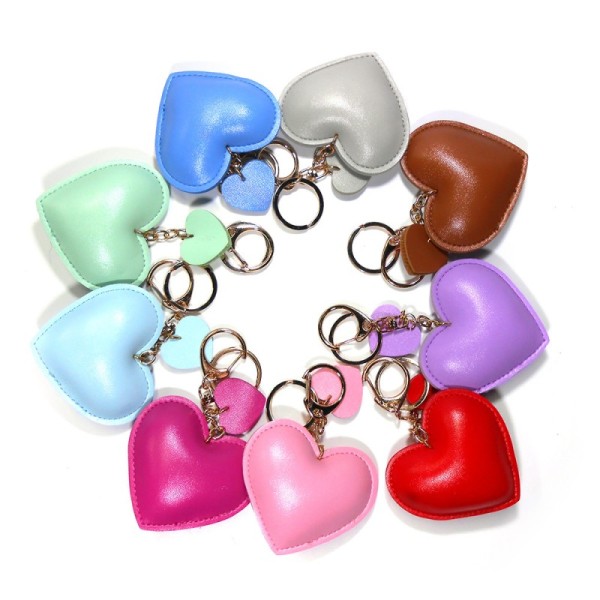 Quality Chorme Plating Leather Heart Keyring , 6.5x7CM Pink Heart Keyring for sale