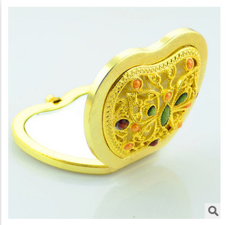 Quality New creative customed diamond logo gold apple luxury pocket makeup mirror for sale