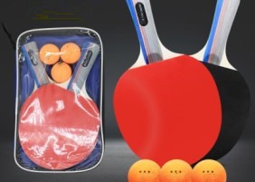 Quality 7 Plies Natural Wooden Ping Pong Paddle Set Straight Handle 1 Star Red Black Reverse Rubber for sale