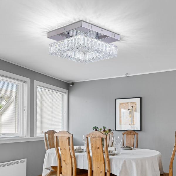 Quality Factory Square Flush Mount Crystal Chandelier Ceiling Fan For Kitchen Bathroom for sale