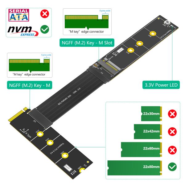 Quality Upgrade Version 90 Degree Right Angle M.2 NVME SSD Extension Cable with High for sale