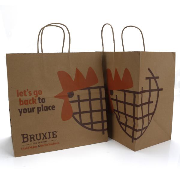 Quality Patch Handle Recyclable Paper Bag Restaurant Takeout Food Delivery Paper Bag for sale