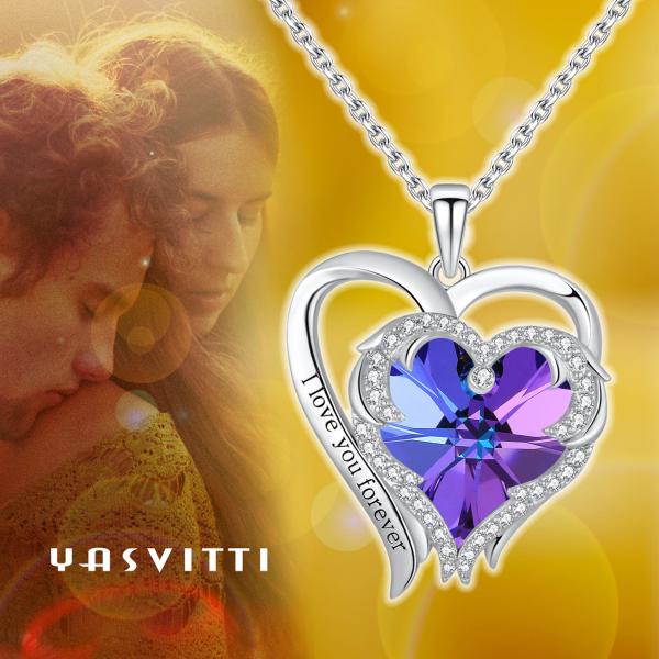 Quality Purple Sterling Silver Heart Pendant Necklace for sale