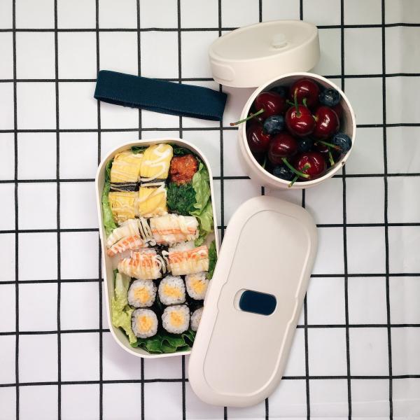 Quality Single Layer Waterproof Plastic Lunch Box with Partition and Blue Bamboo Fiber for sale