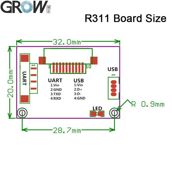 Quality Grow R311 Big Size Sensor Area Capacitive Fingerprint Sensor Module Scanner for for sale