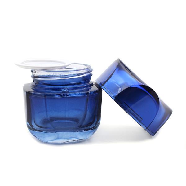 Quality Blue Glass 50g Square Cosmetic Jar UV plating wear resistant for sale