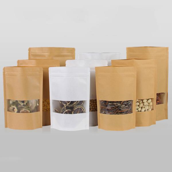 Quality Kraft Stand Up Zipper Lock Paper Food Pouches Bag With Transparent Window for sale