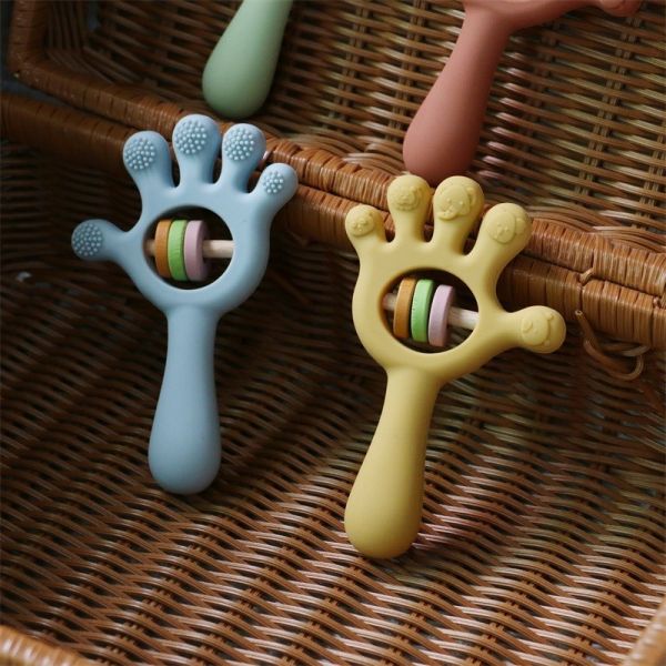 Quality ODM Baby Silicone Toys Age Group Babies Kids Children Rattle Palm Hand Shape for sale