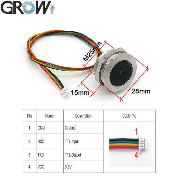 Quality GROW GM60 Stainless Steel LED Control Ring Indicator Light UART Interface 1D/2D for sale