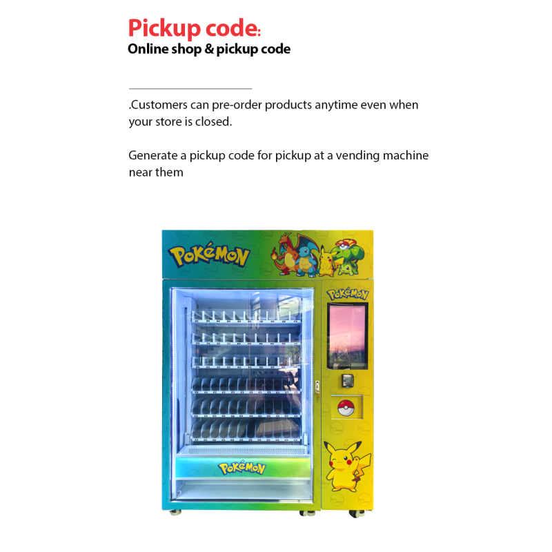 Customer can use pickup code to collect their product on this pokemon vending machine when they purchased the product on online shop