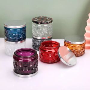 Quality Mosaic Honeycomb Embossed Empty Glass Candle Jars 4OZ 120ML Candle Container For for sale