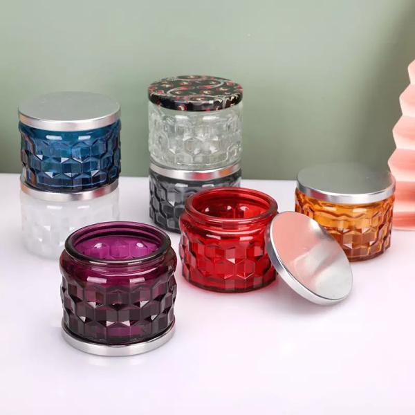 Quality Mosaic Honeycomb Embossed Empty Glass Candle Jars 4OZ 120ML Candle Container For Wedding Party for sale
